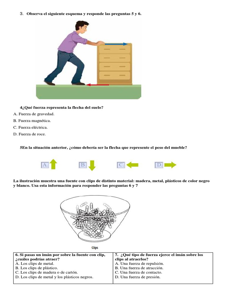 Prueba de Ciencias Fuerza y Movimiento | PDF