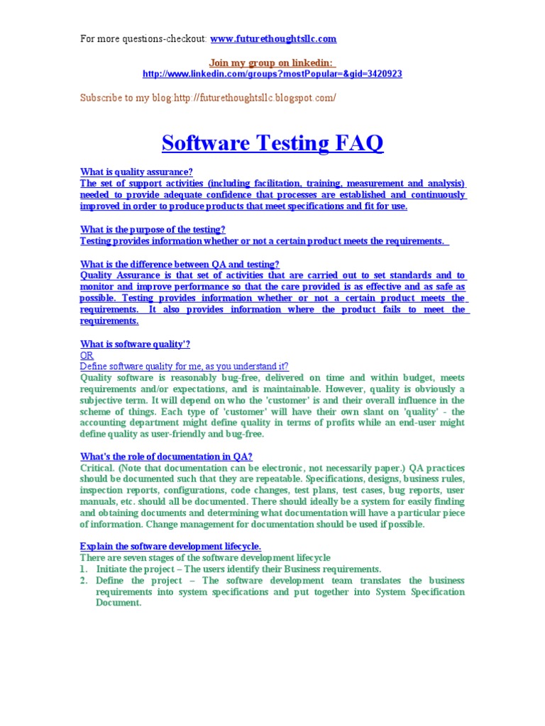 QA and Software Testing Interview Questions and Answers | PDF ...