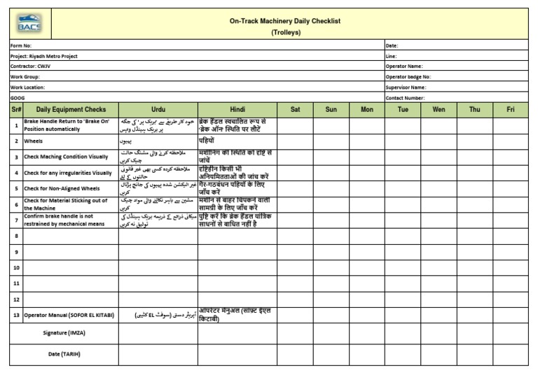 Rail Trolley Checklist | PDF | Transportation Engineering | Vehicles