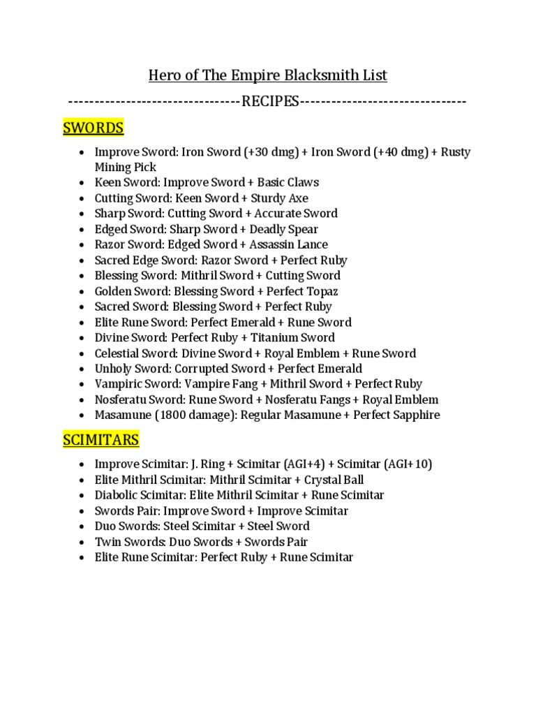 Blacksmith Recipe List Updated | Nature