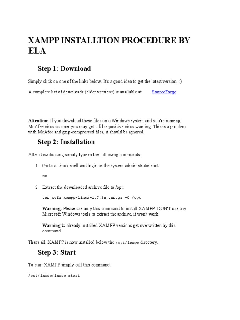 Xampp Installtion Procedure by ELA: Step 1: Download | PDF | Apache ...