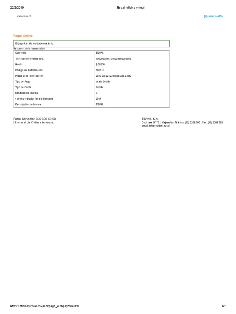Esval, Oficina Virtual PDF | PDF