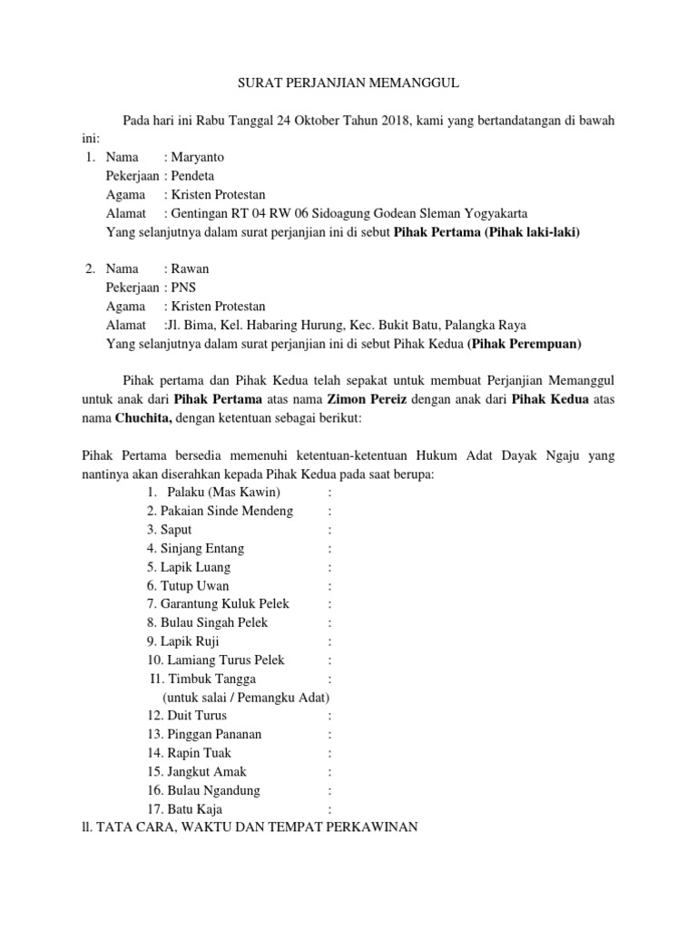 Surat Perjanjian Memanggul | PDF | Hukum