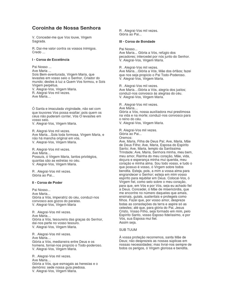 Coroinha De Nossa Senhora Download Grátis Pdf Maria Mãe De Jesus Céu