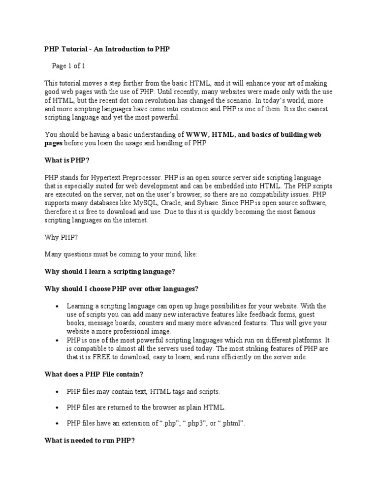 PHP Tutorial - An Introduction To PHP | PDF | Php | Control Flow