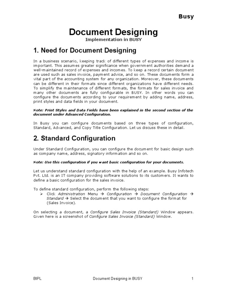 Document Designing in BUSY | PDF | Invoice | Parameter (Computer ...