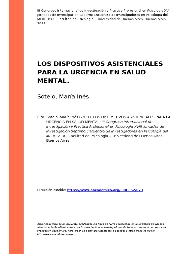 Sotelo, Maria Ines (2011) - Los Dispositivos Asistenciales para La Urgencia en Salud Mental ...
