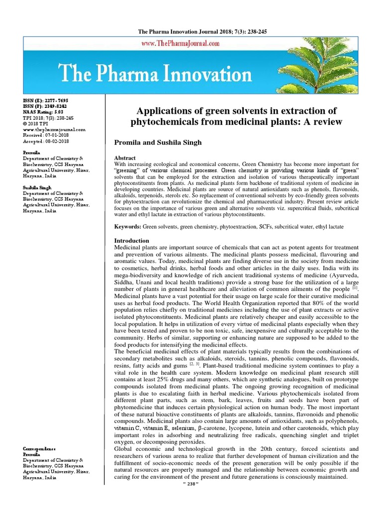 Application of Green Solvents in Plants Extraction | PDF | Herbalism ...