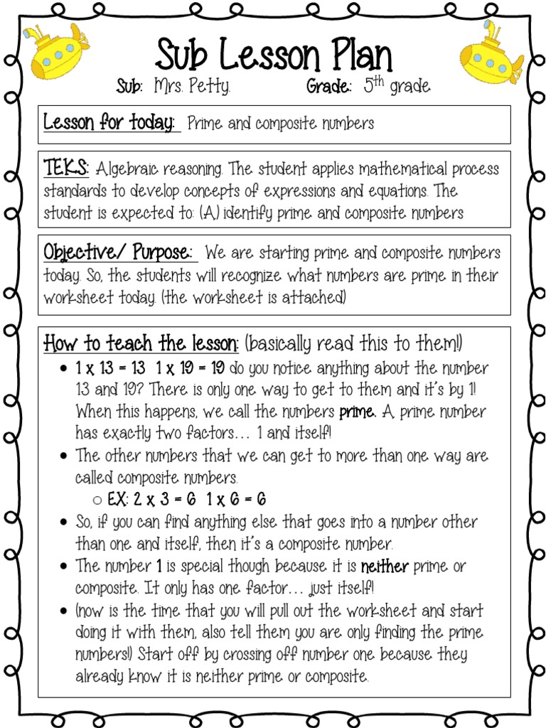 Sub Lesson Plan | PDF | Lesson Plan | Algebra