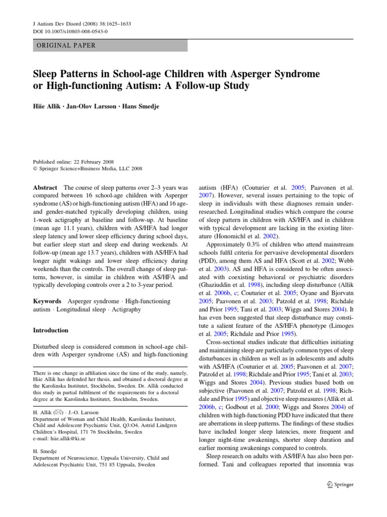 2007 Sleep In Children With Autistic Spectrum Disorder A Questionnaire