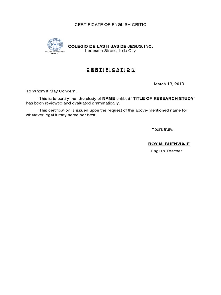 Certificate of English Critic | PDF
