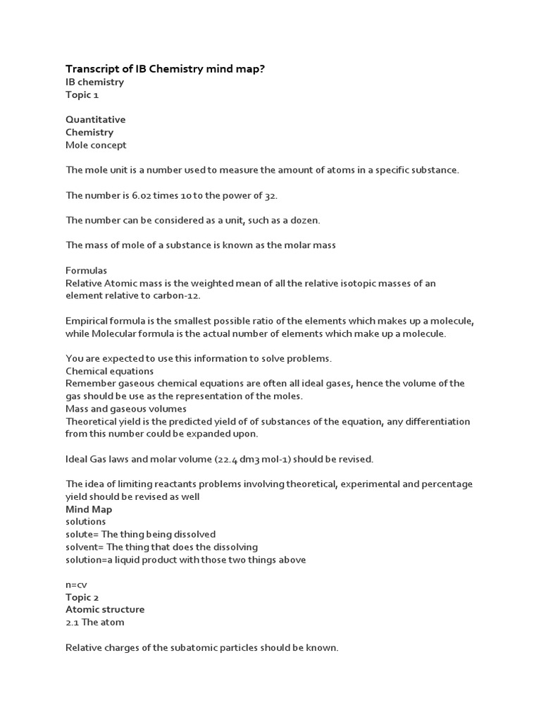 Transcript of IB Chemistry Mind Map | PDF | Chemical Reactions | Redox