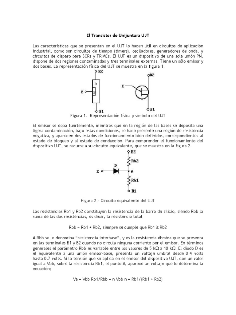 Funcionamiento y aplicaciones del transistor UJT de unijuntura | PDF | Resistencia Eléctrica y ...