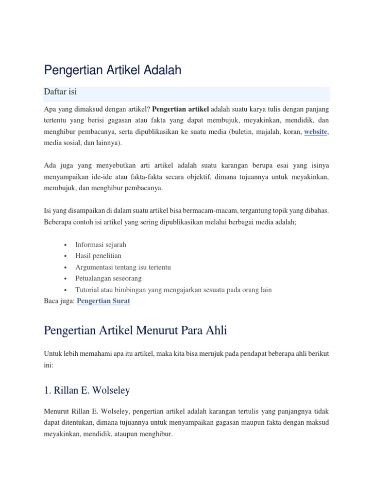 Pengertian Artikel Adalah | PDF | Filsafat