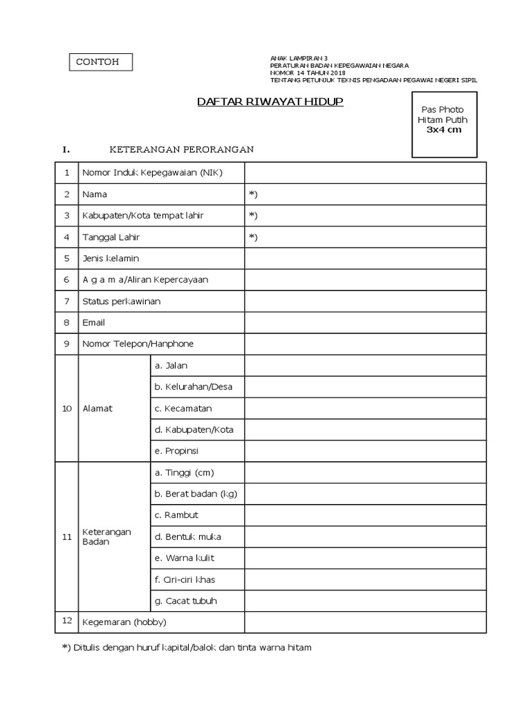 Petunjuk Teknis Daftar Riwayat Hidup PNS | PDF