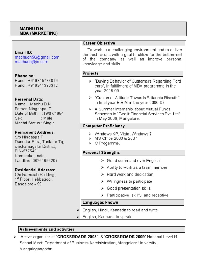 Madhu Resume. | PDF | Master Of Business Administration | Computing