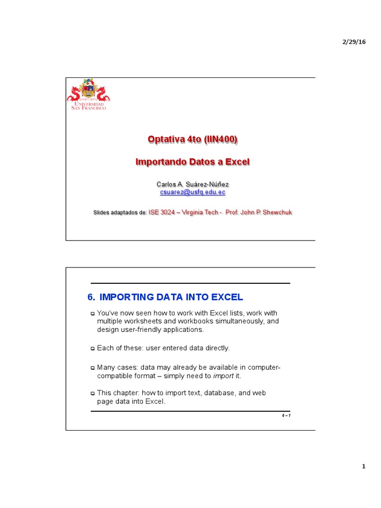 6-Importing Data Into Excel - D2L | PDF | Microsoft Excel | Table ...