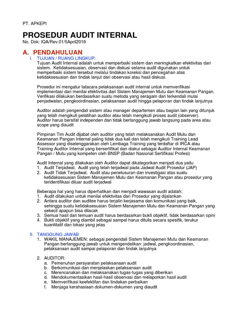 SOP Internal Audit | PDF