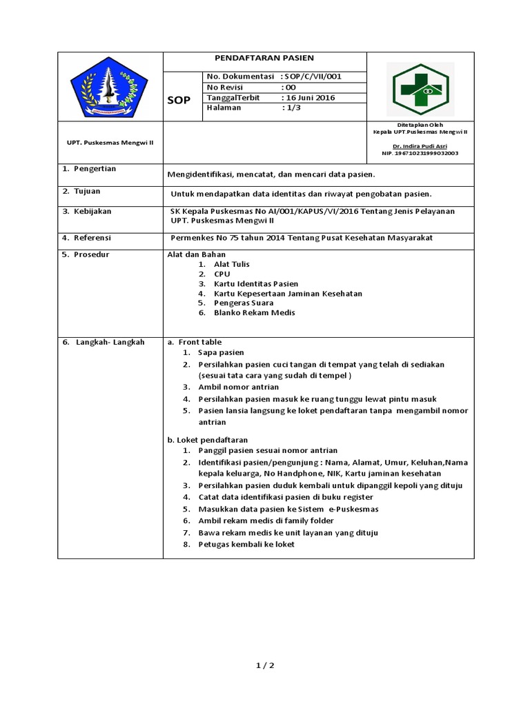 Sop Pendaftaran Loket | PDF