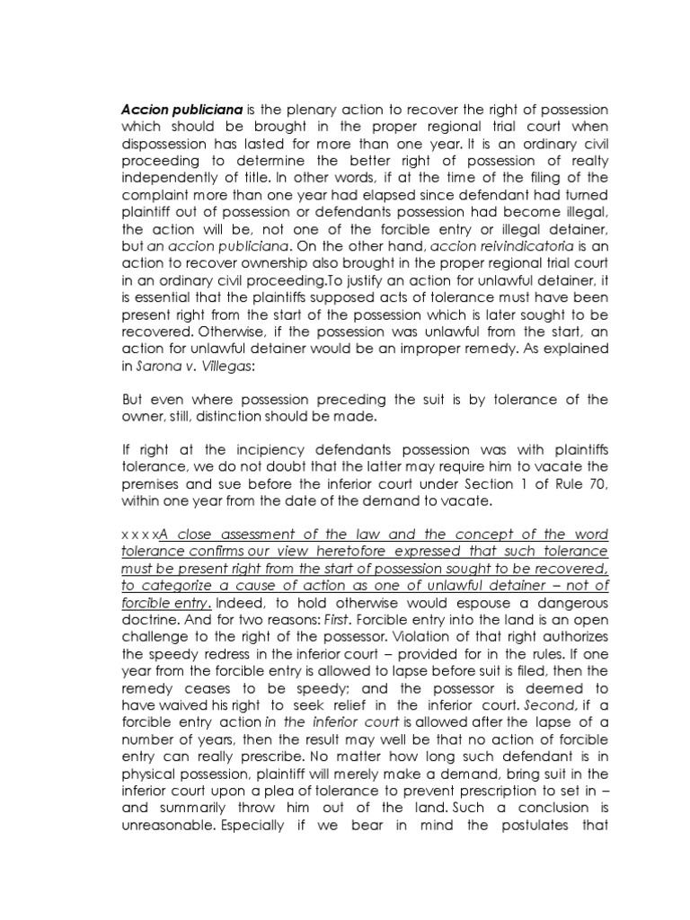 Accion Publiciana Is The Plenary Action To Recover The Right of ...