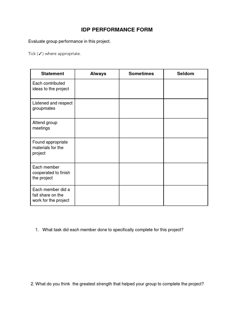 Idp Performance Form | PDF