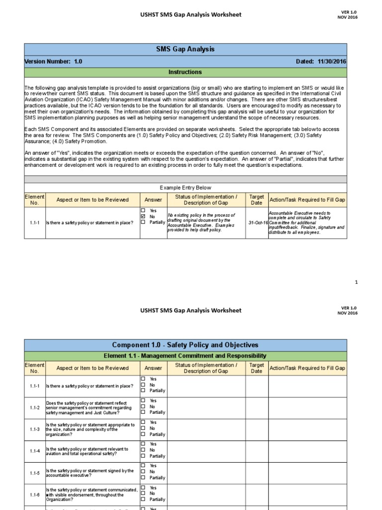USHST SMS Gap Analysis Worksheet: Version Number: 1.0 Dated: 11/30/2016 ...