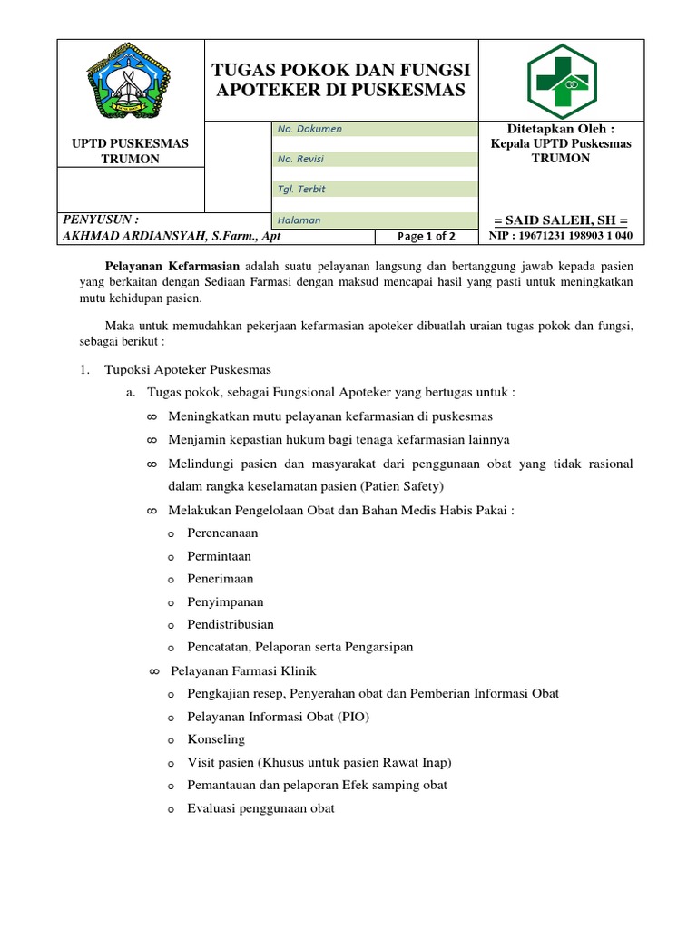 Tupoksi Apoteker Pdf