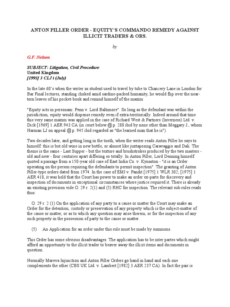 Anton Piller Order | PDF | Lawsuit | Damages