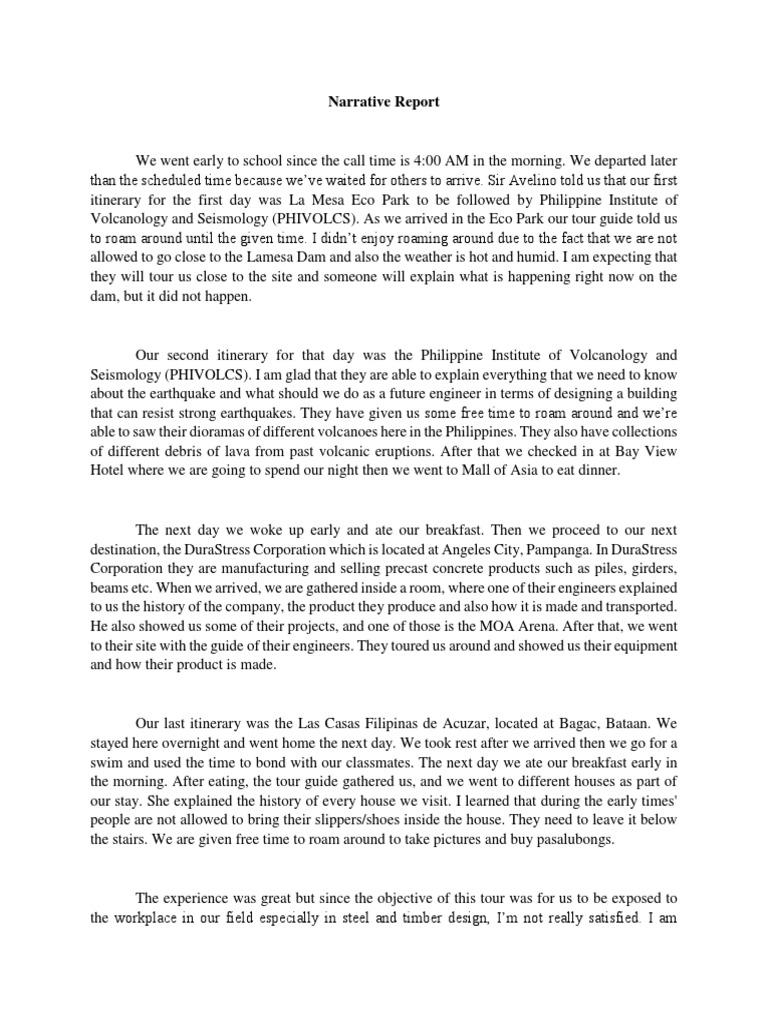 A Narrative Report on a Student Field Trip to Various Civil Engineering ...