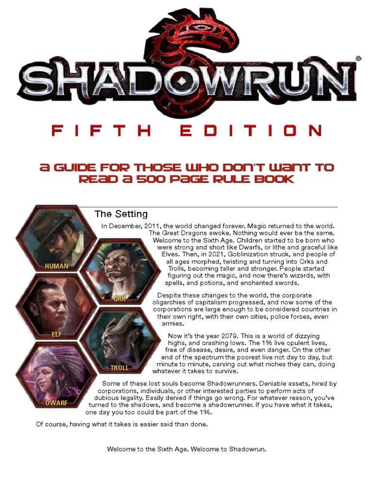 Shadowrun 5E Beginners Guide | PDF | Virtual Reality | Magician (Fantasy)