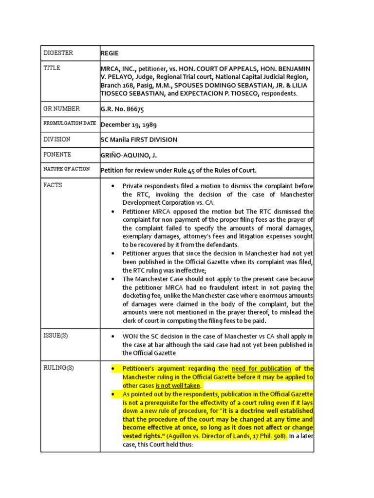 MRCA vs. Court of Appeals Ruling Summary | PDF | Complaint | Lawsuit