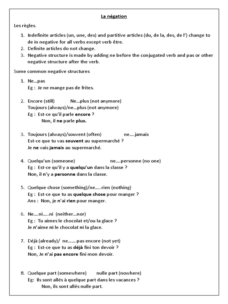 Class NOTES On French Negation | PDF