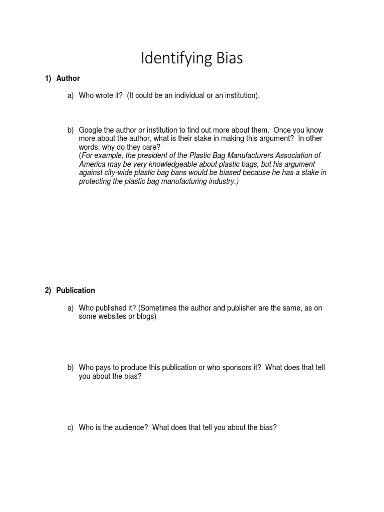 Identifying Bias Worksheet Final | PDF