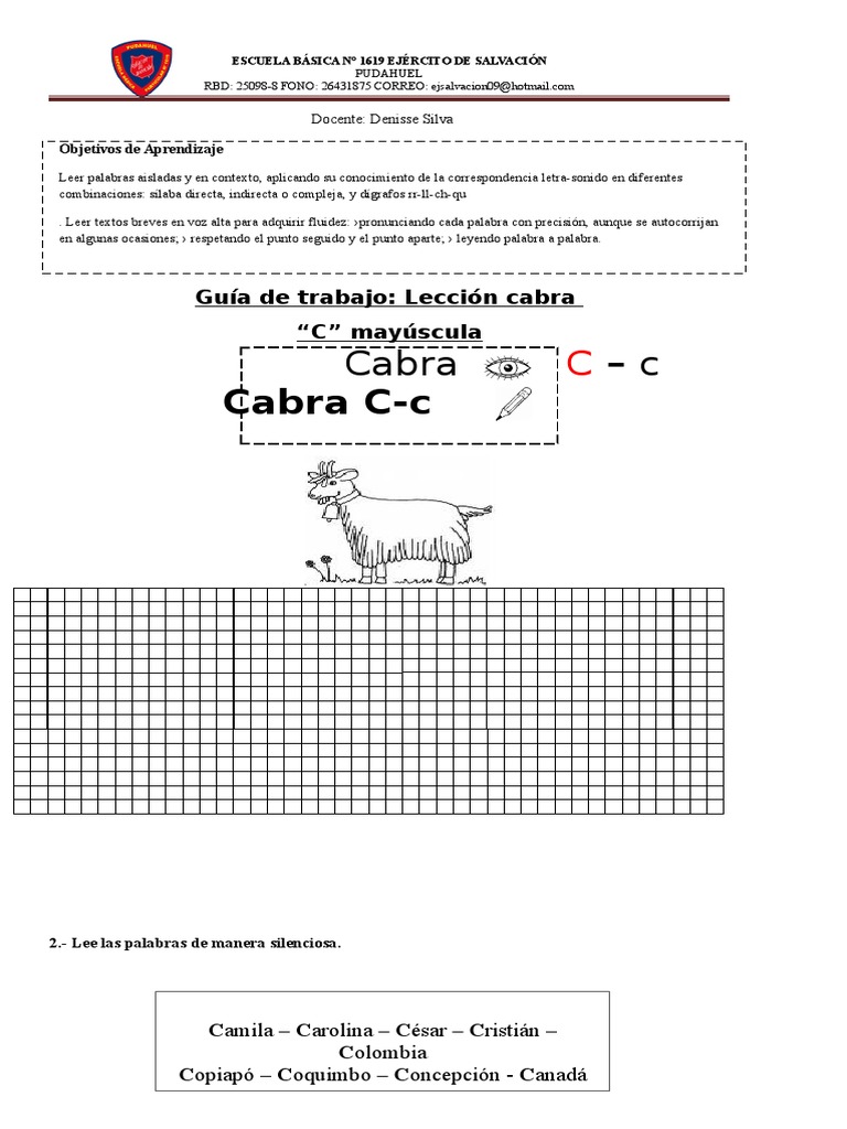 Lección sobre la palabra "cabra" | PDF