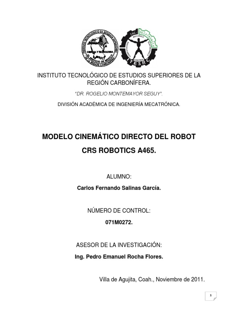 Modelo Cinemático Directo Del Robot CRS Robotics A465 | PDF | Matriz ...