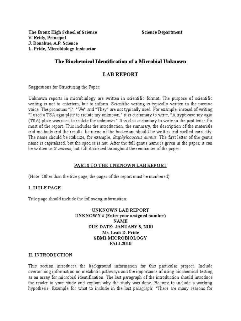 The Biochemical Identification of A Microbial Unknown Lab Report | PDF ...