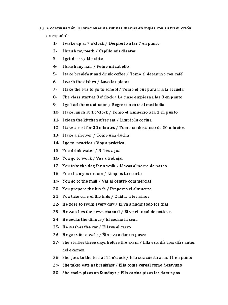 Rutinas Diarias En Inglés Pdf Ocio Bebidas