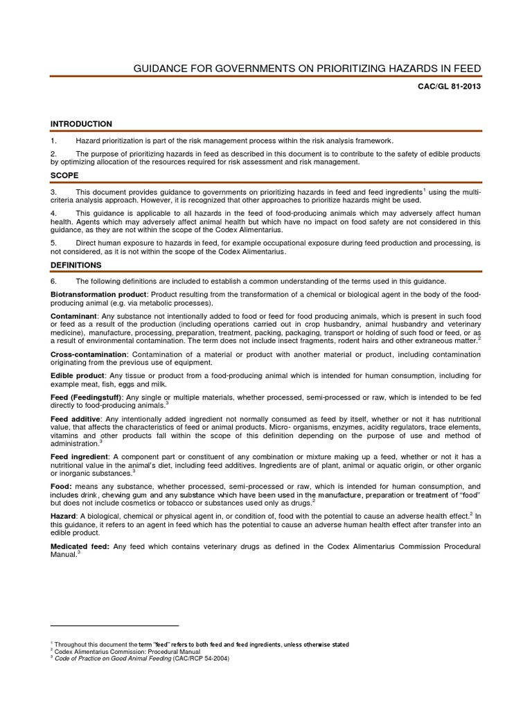 Guidance For Governments On Prioritizing Hazards in Feed: CAC/GL 81 ...