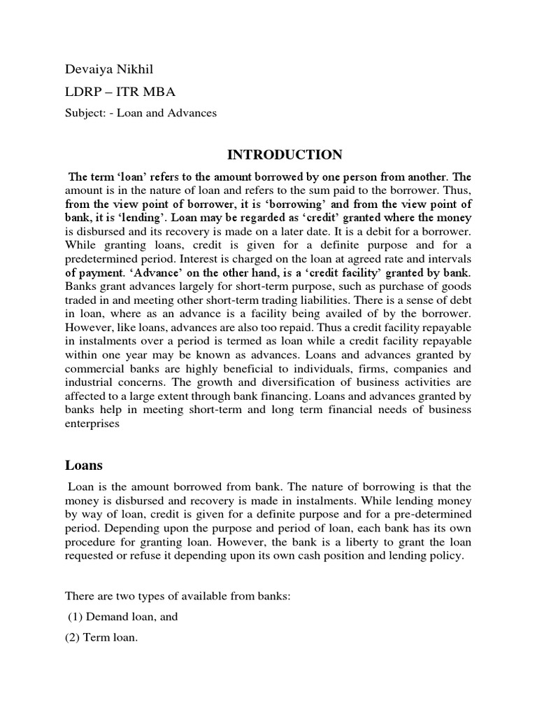 Devaiya Nikhil LDRP - Itr Mba | PDF | Loans | Credit