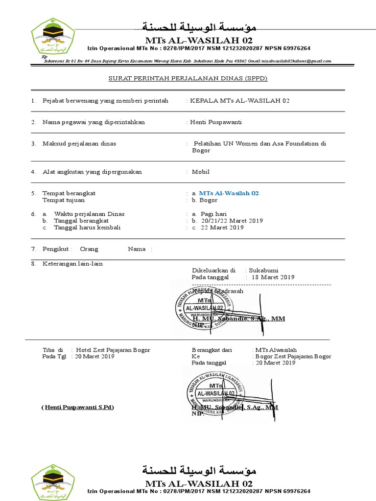 Contoh SPPD Mts | PDF