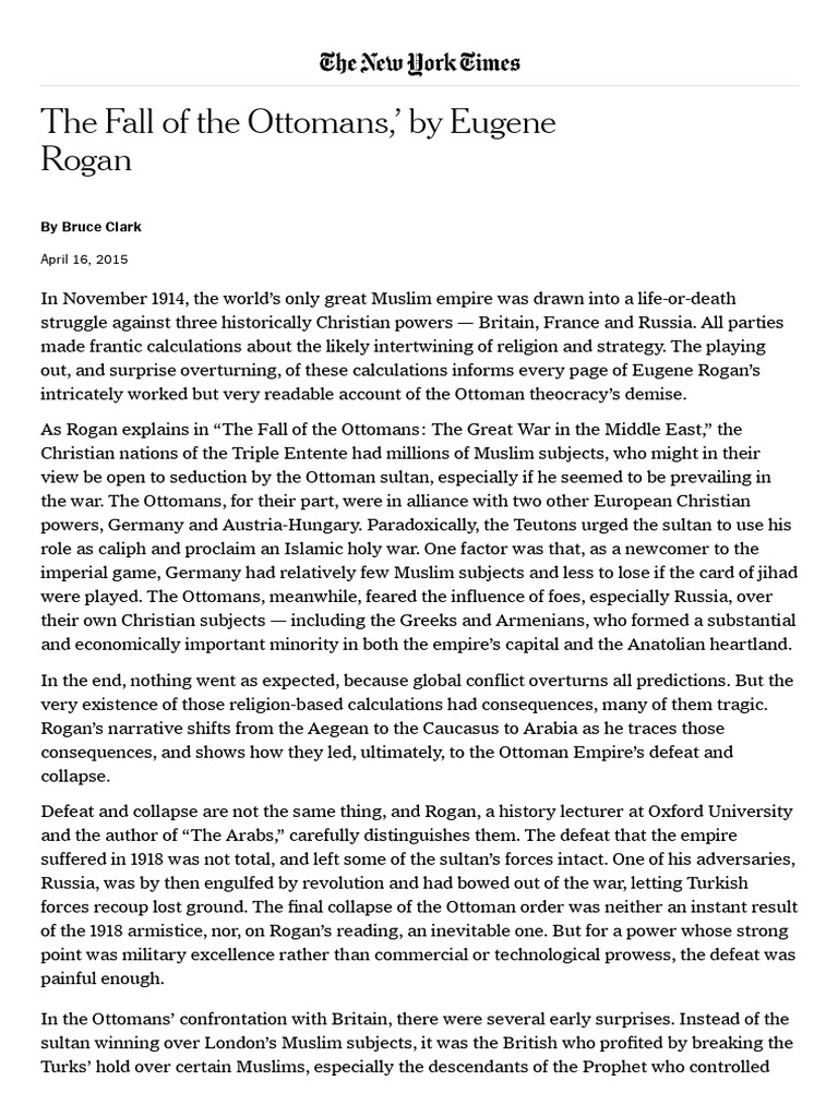 The Fall of The Ottomans,' by Eugene Rogan - The New York Times - Guga ...