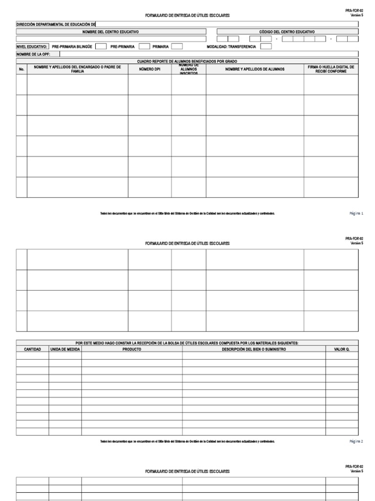Formulario de Entrega de Útiles Escolares | PDF | Informática ...