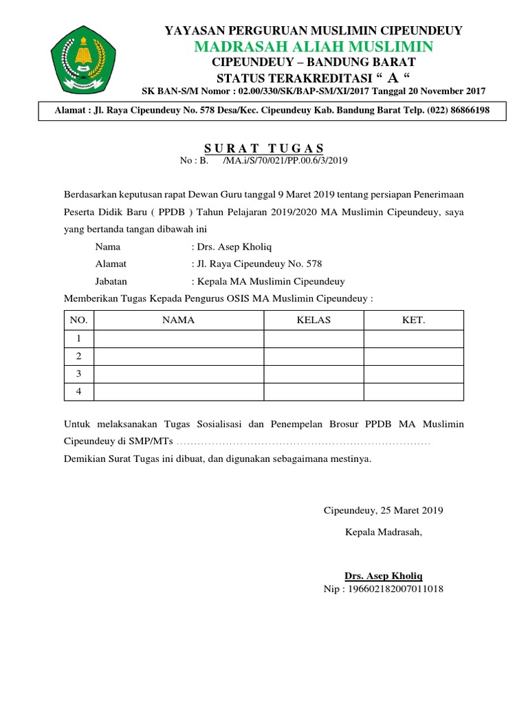 Surat Tugas PPDB | PDF