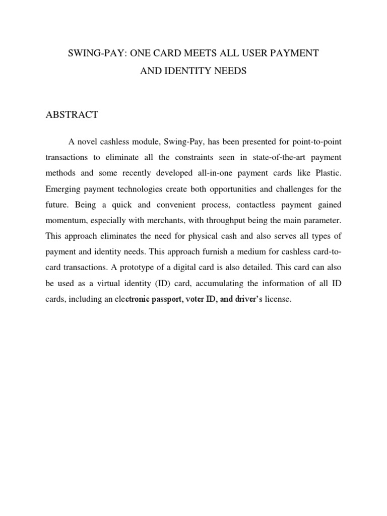 Swing-Pay: One Card Meets All User Payment and Identity Needs | PDF