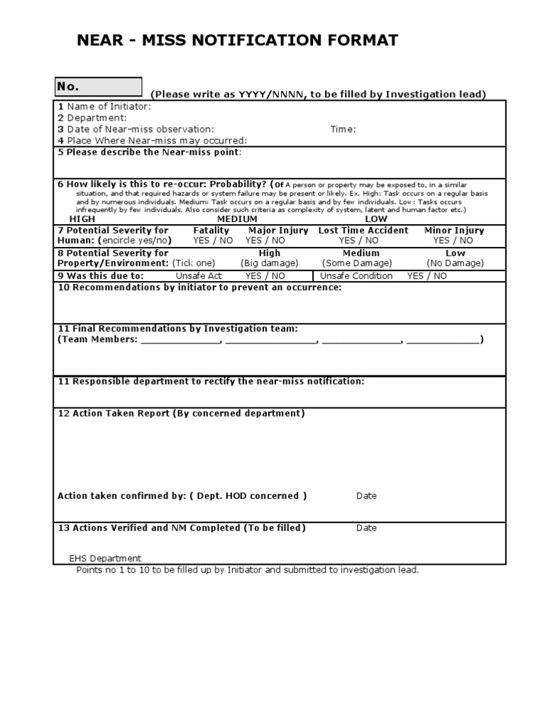 Near Miss Reporting Format | PDF