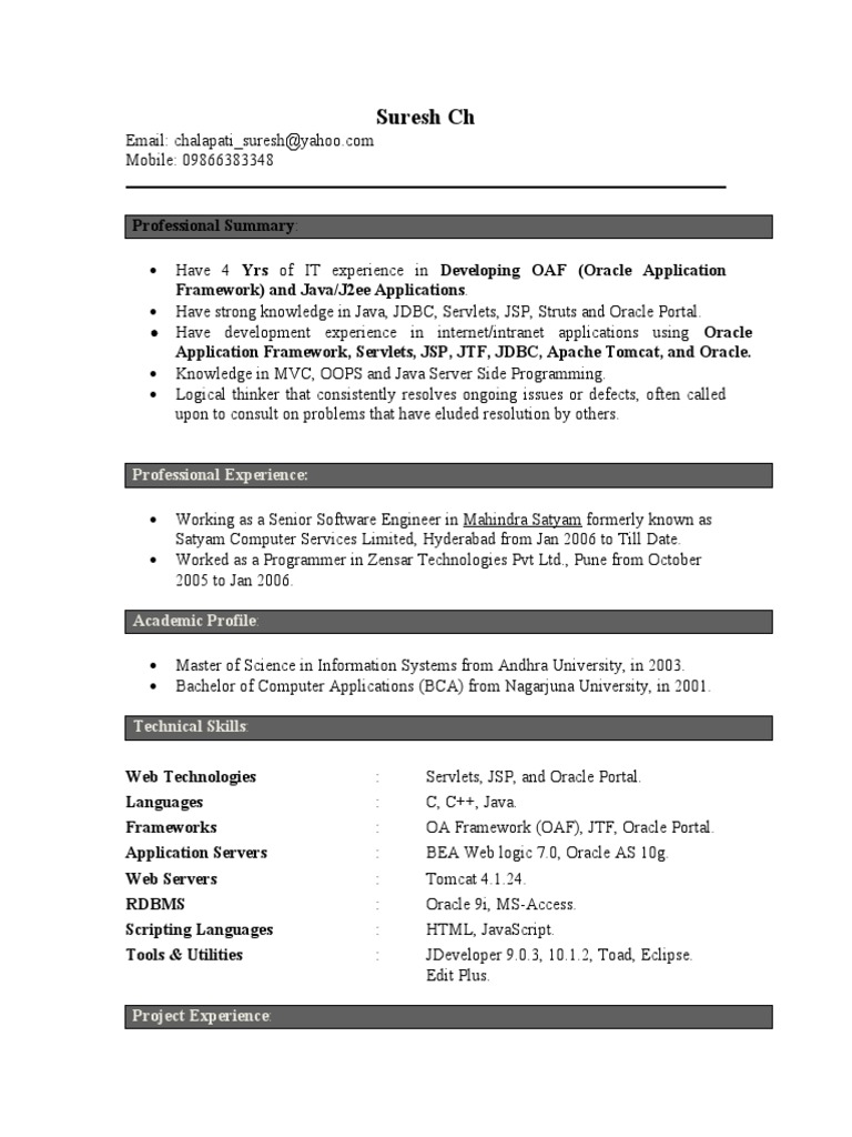 Suresh Ch's Resume - IT Professional with 4+ Years Experience in Java Development | PDF | Oracle ...
