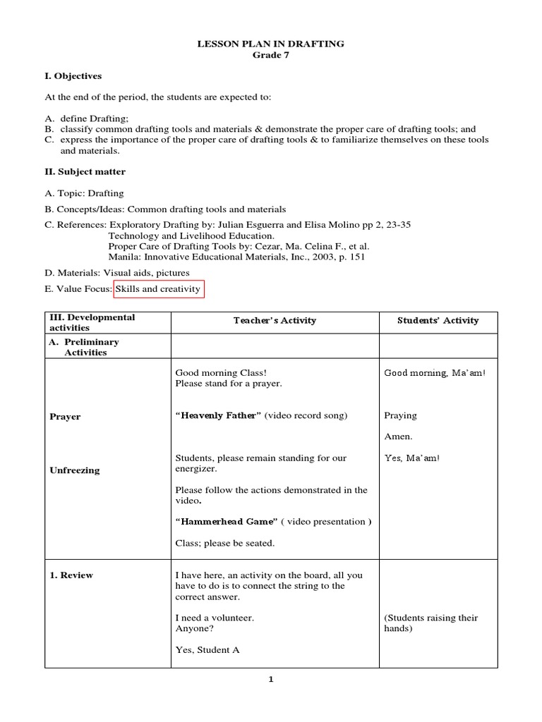 Demonstration Method Lesson Plan in Drawing | Download Free PDF ...