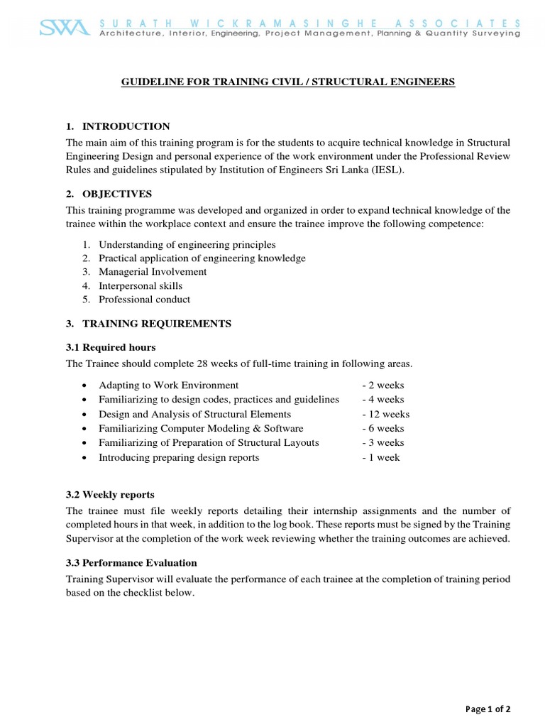 Guideline For Training Civil / Structural Engineers: Page 1 of 2 ...