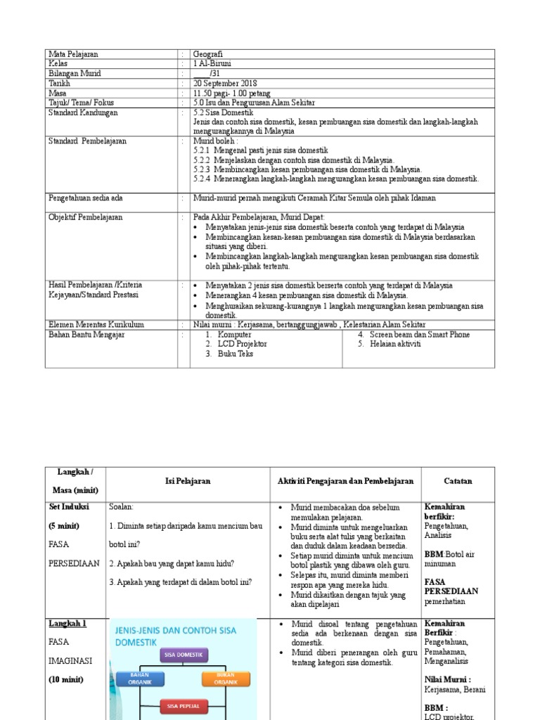 Rancangan Pengajaran Harian Geografi Tingkatan 1 Praktikum 20 September ...