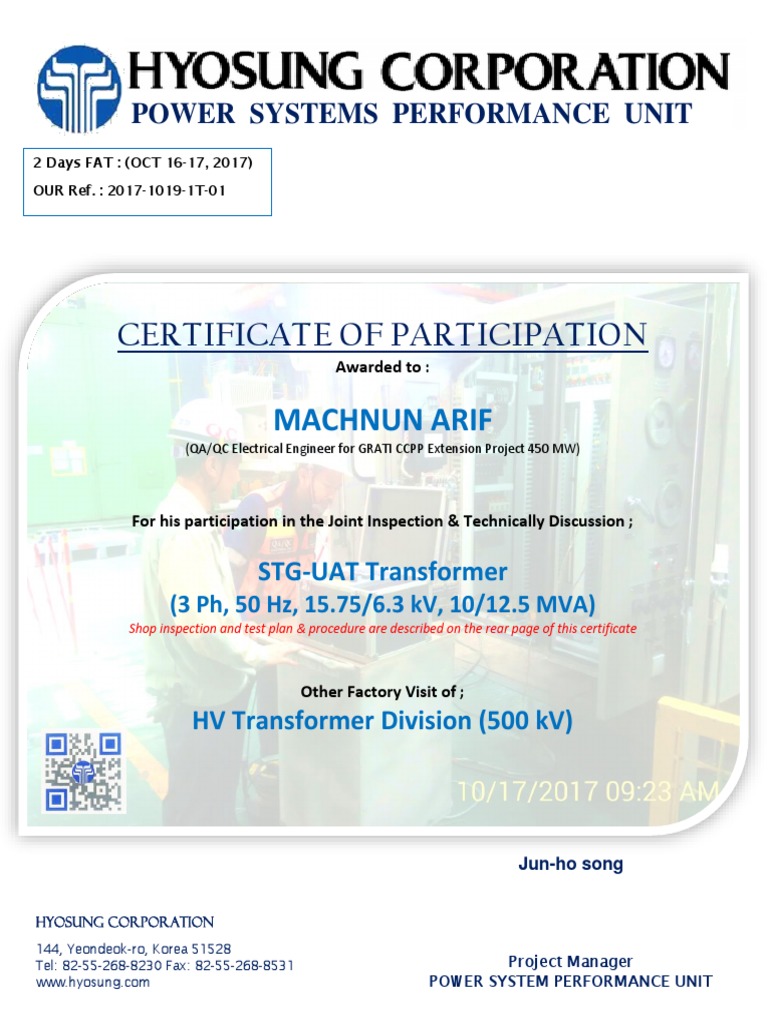 FAT Certificate of UAT 15.79 KV / 6.3 KV | PDF | Transformer ...